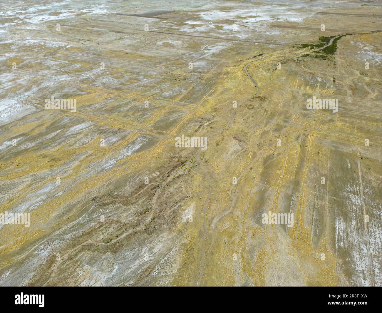 Aerial view of Bolivias second largest lake, the dried out Lago Poopó ...