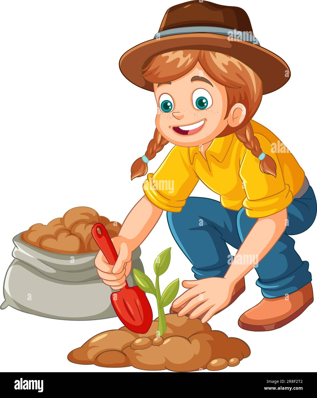 Farmer planting small plant on the ground isolated illustration Stock ...