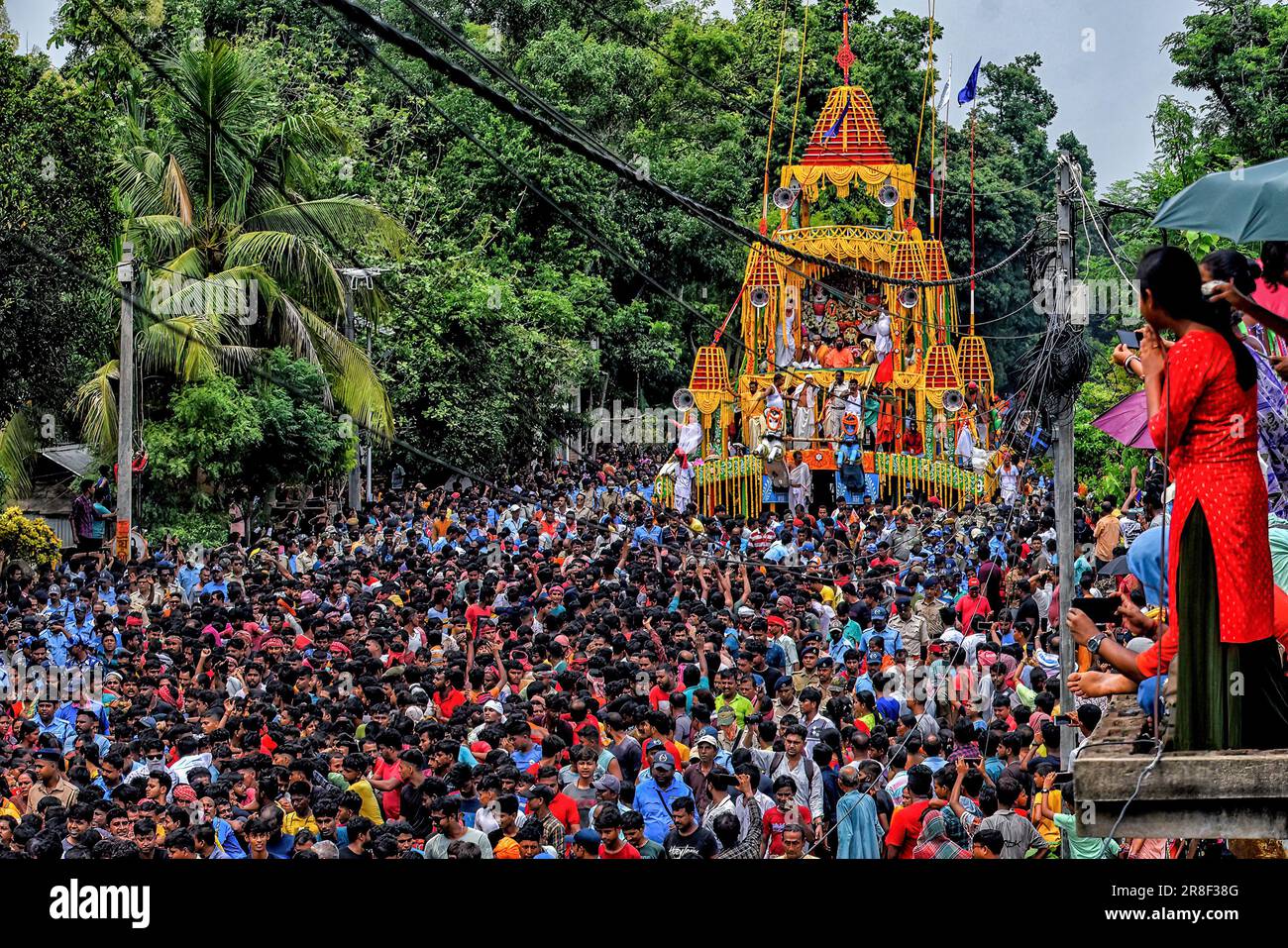 Guptipara, India. 20th June, 2023. A top view of crowds of people ...