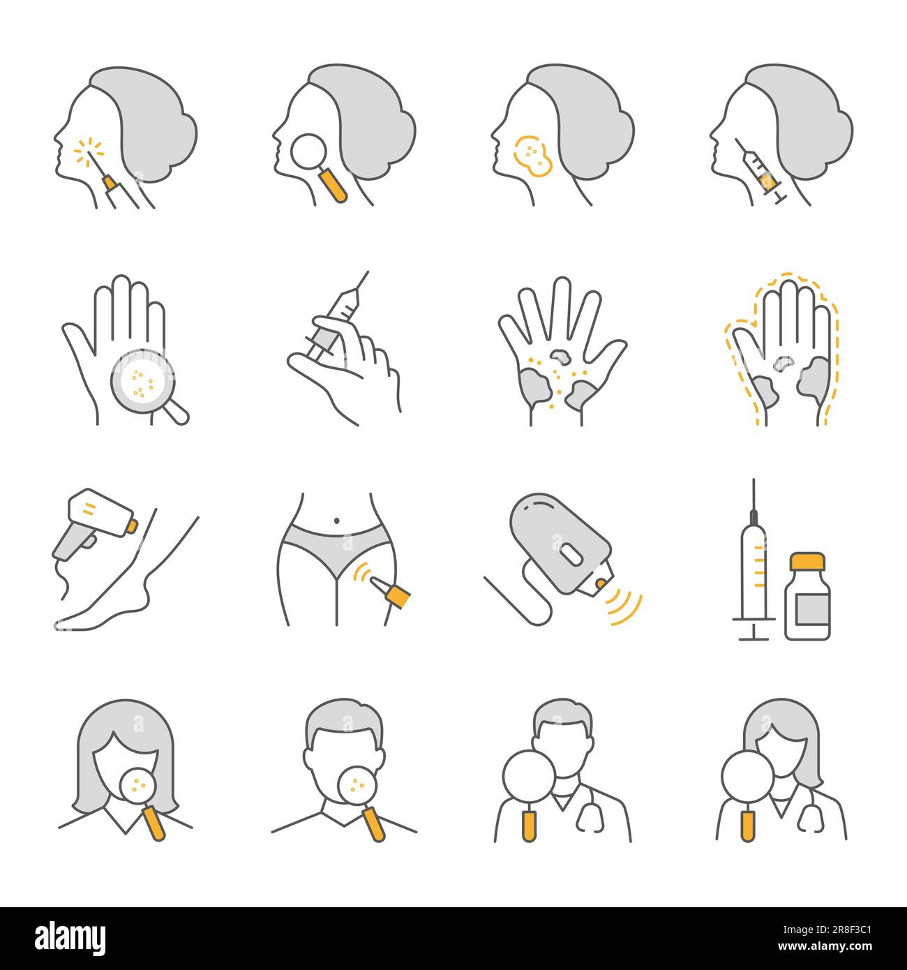 Icons for dermatological conditions such as acne, eczema, psoriasis ...