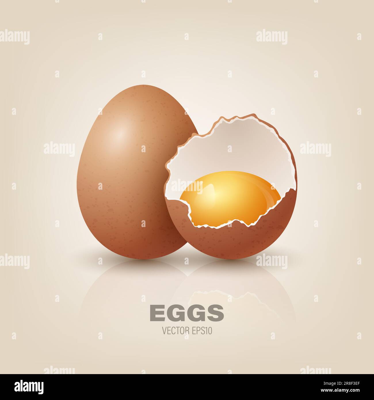 Vector 3d Realistic Brown Chicken Eggs. Textured Broken Chicken Egg, Two Parts, Opened Crack Raw ...