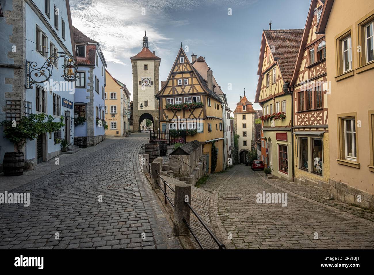 A picturesque view of the Plonlein in Rothenburg ob der Tauber, Germany ...