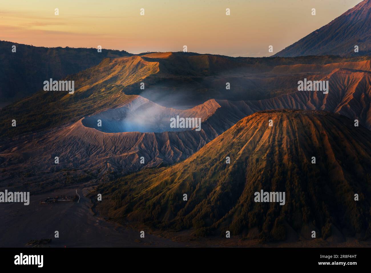 An aerial view of Bromo Volcano in Indonesia during sunrise Stock Photo ...
