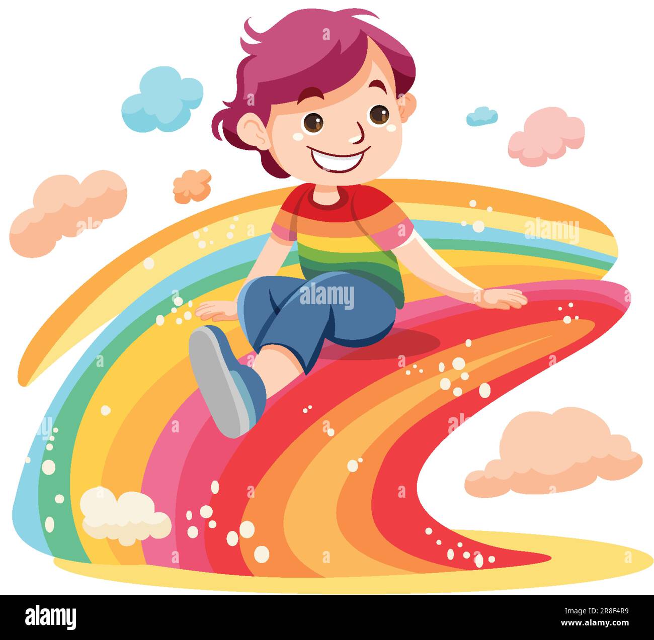 Happy Girl on Rainbow Wave illustration Stock Vector Image & Art - Alamy