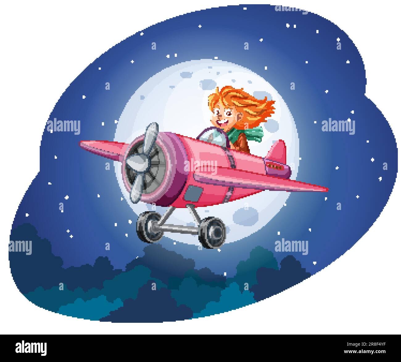 Happy Girl Riding a Plane at Night illustration Stock Vector Image ...