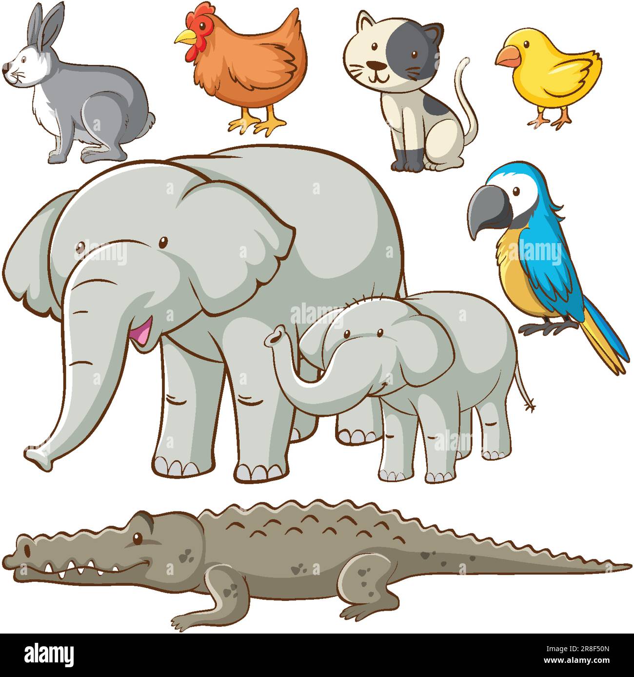 Set of simple animals cartoon character illustration Stock Vector Image ...