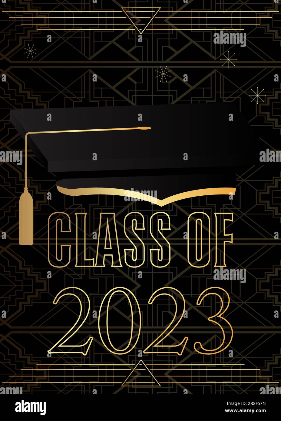 Black and gold class of 2023 Graduation design template. Vintage party ...