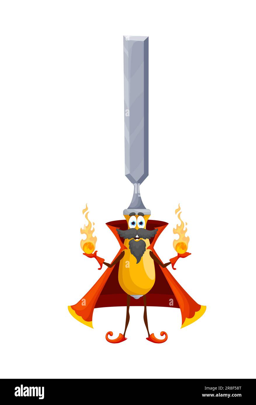 Cartoon halloween bit or chisel tool wizard character. Isolated vector ...