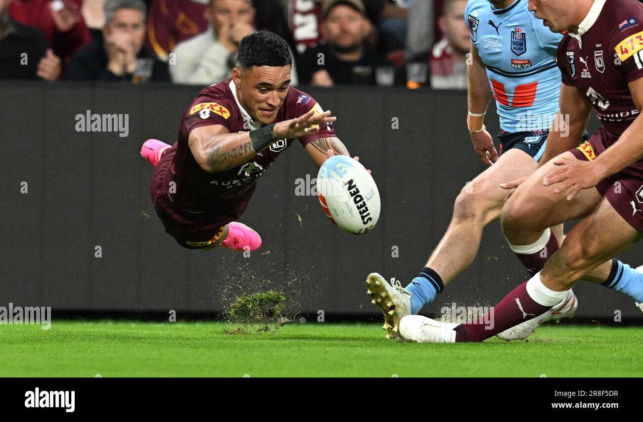 Brisbane, Australia. 21st June, 2023. Valentine Holmes of the Maroons ...