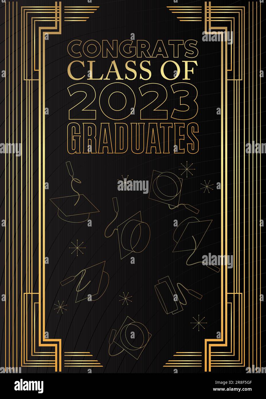 Black and gold class of 2023 Graduation design template. Vintage party ...