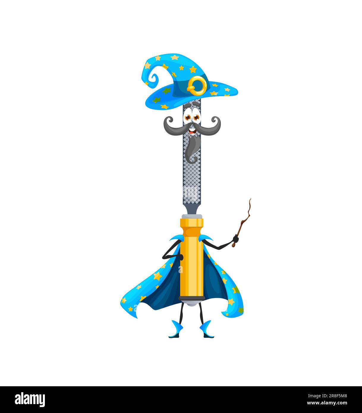 Cartoon halloween file or rasp tool wizard character. Isolated vector ...