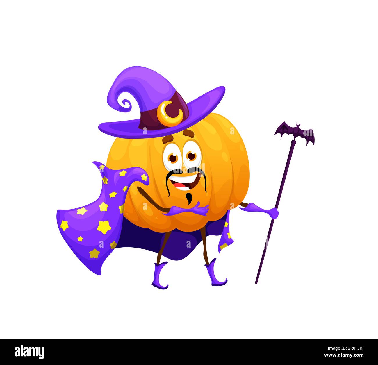 Cartoon Halloween pumpkin wizard character. Imaginative vector ...