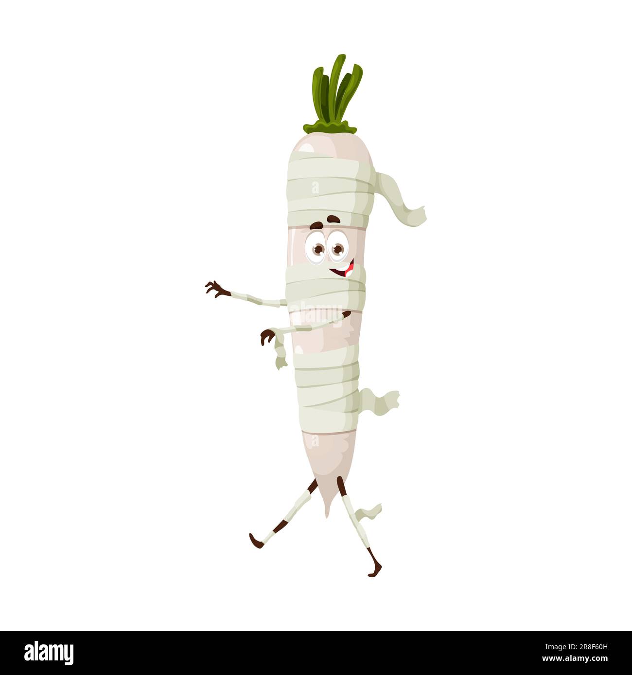 Cartoon halloween daikon mummy character. Funny vector vegetable ...
