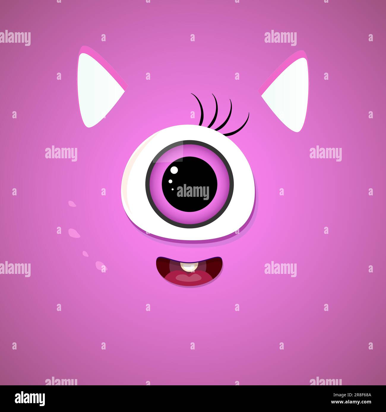 Cartoon monster pink cat with a big eye. Vector Halloween pink cool ...