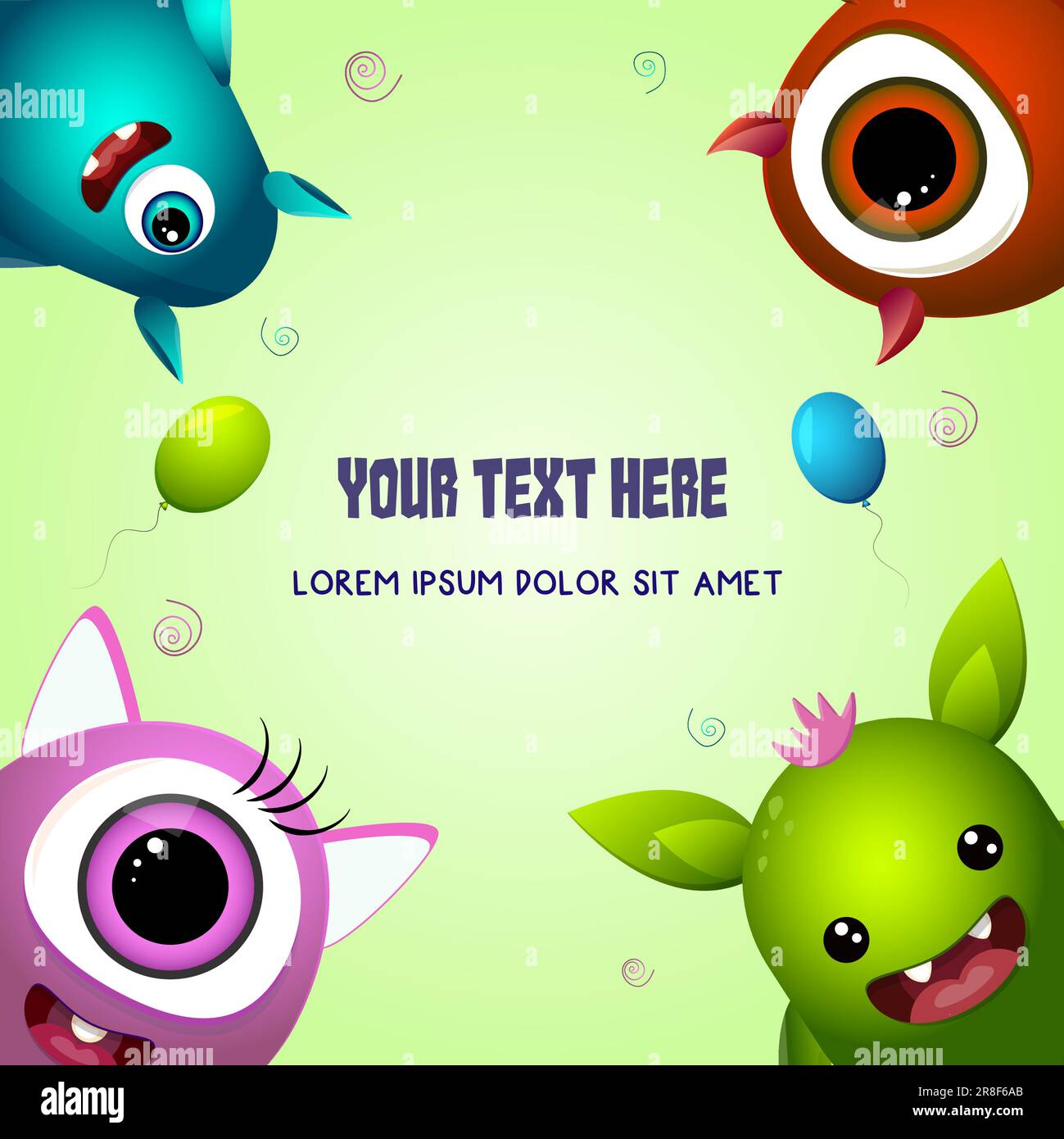 A greeting card with cute monsters and changing text. Vector ...