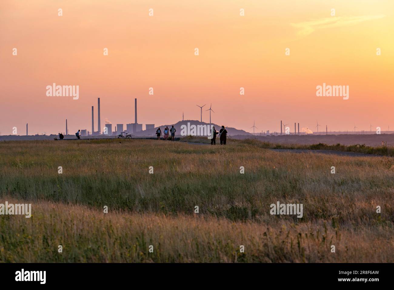 Sunset view to the west, UNIPER power plant Scholven and wind turbines ...