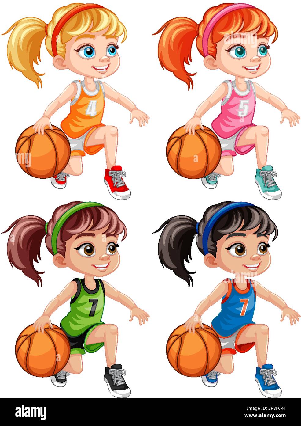 Cute Girls Playing Basketball Collection illustration Stock Vector ...