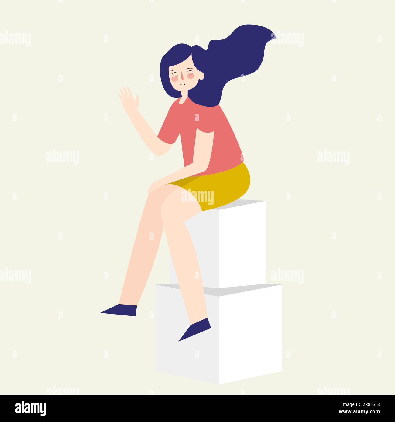 welcome greeting text phrase and beautiful girl waving hand happy cute ...