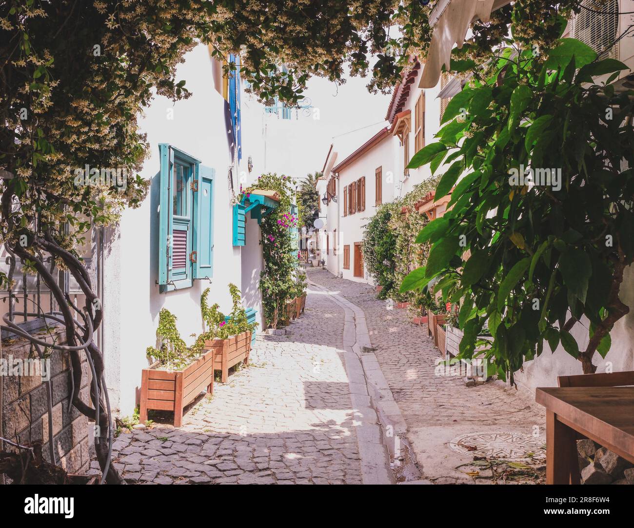 Sigacik streets, seaside town, quiet summer holiday, flowery streets ...