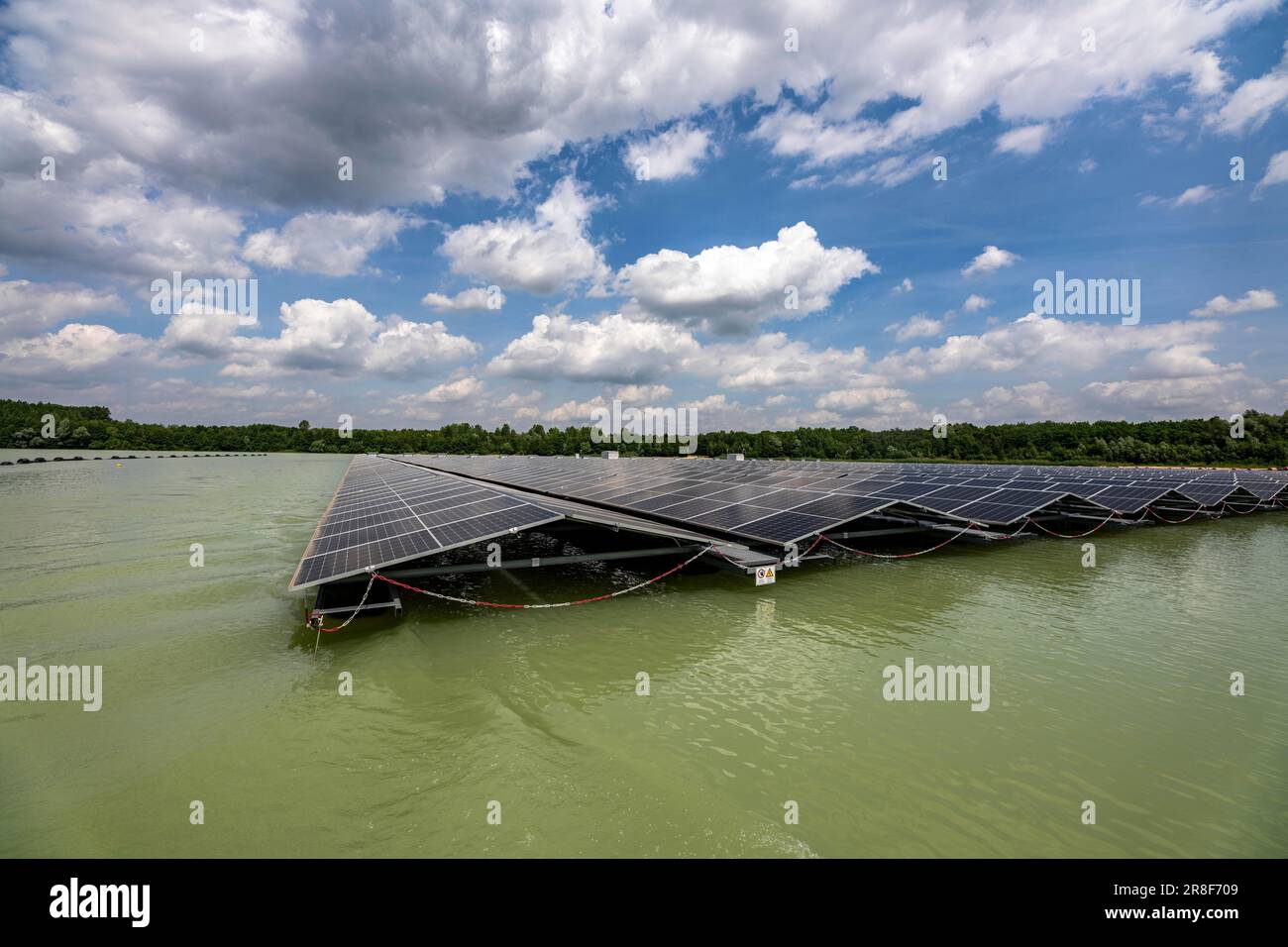Germany's largest floating solar power plant on the Silbersee III, a ...