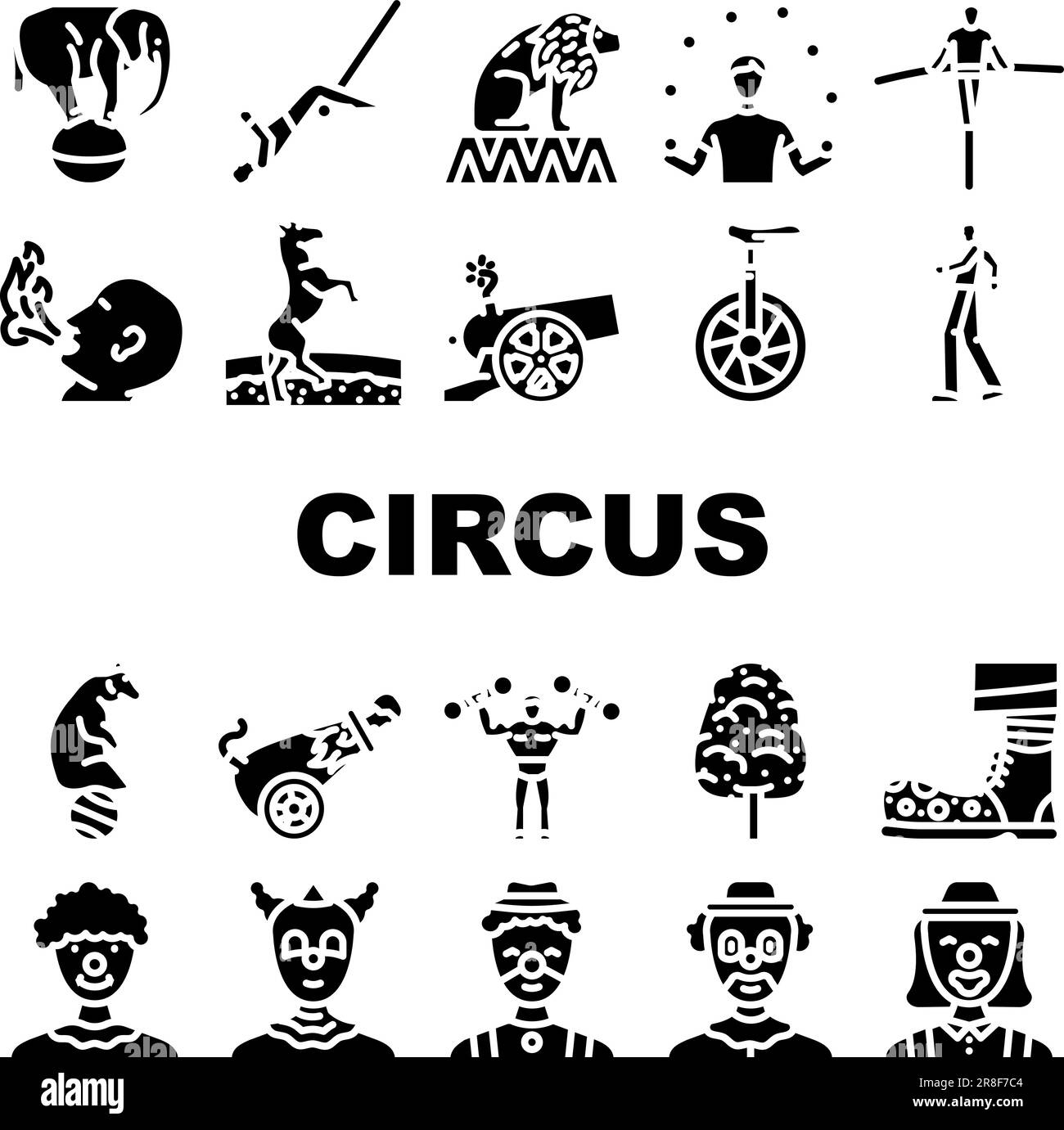 circus carnival vintage show icons set vector Stock Vector Image & Art ...