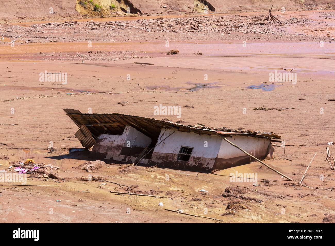 House destroyed by a mudslide with mud debris and boulders in Colombia ...