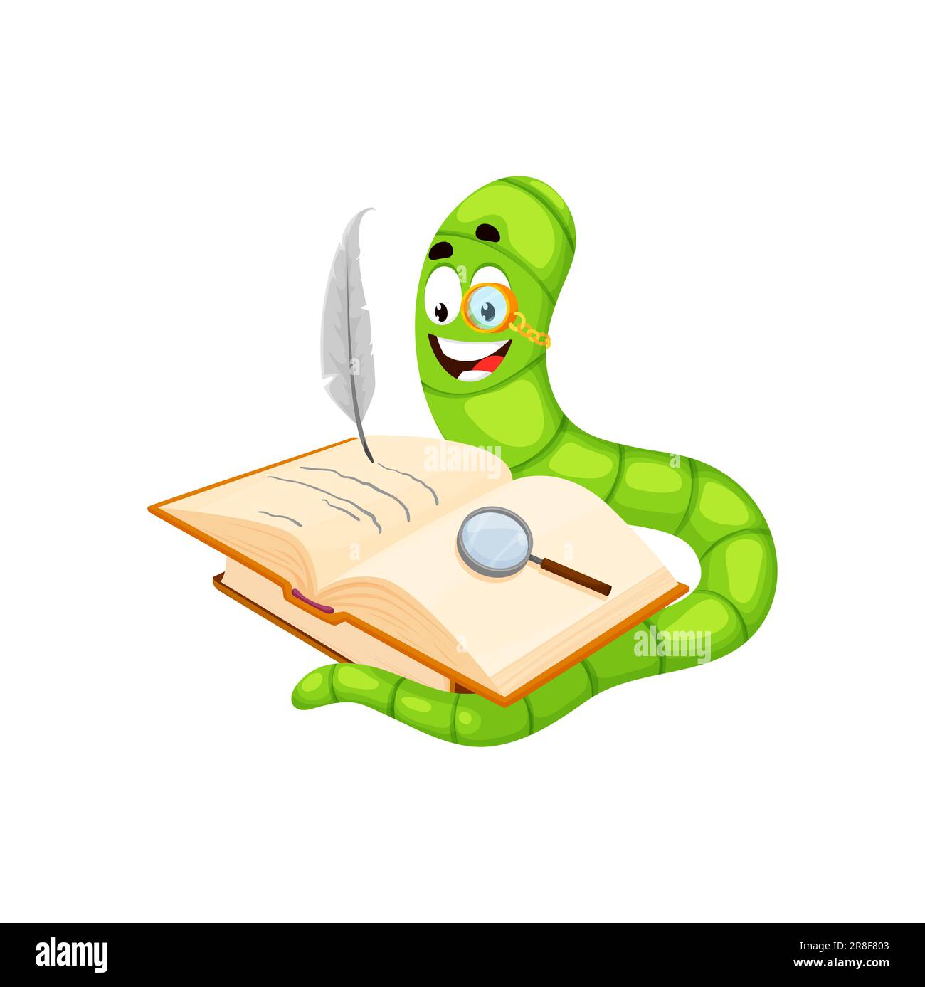 Cartoon bookworm character, book worm animal. Cute earthworm author ...