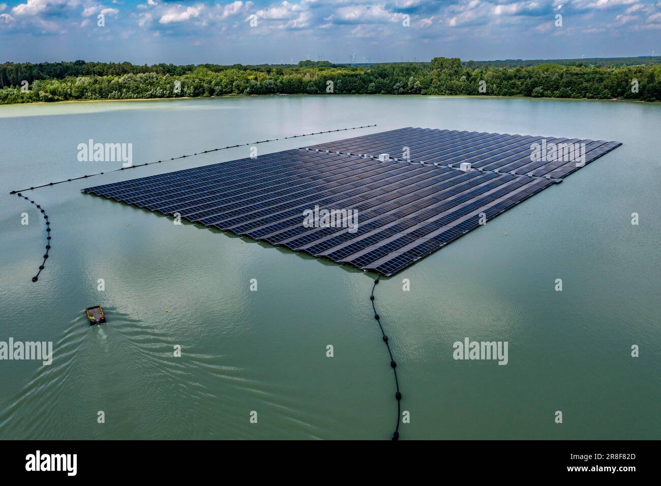 Germany's largest floating solar power plant on the Silbersee III, a ...