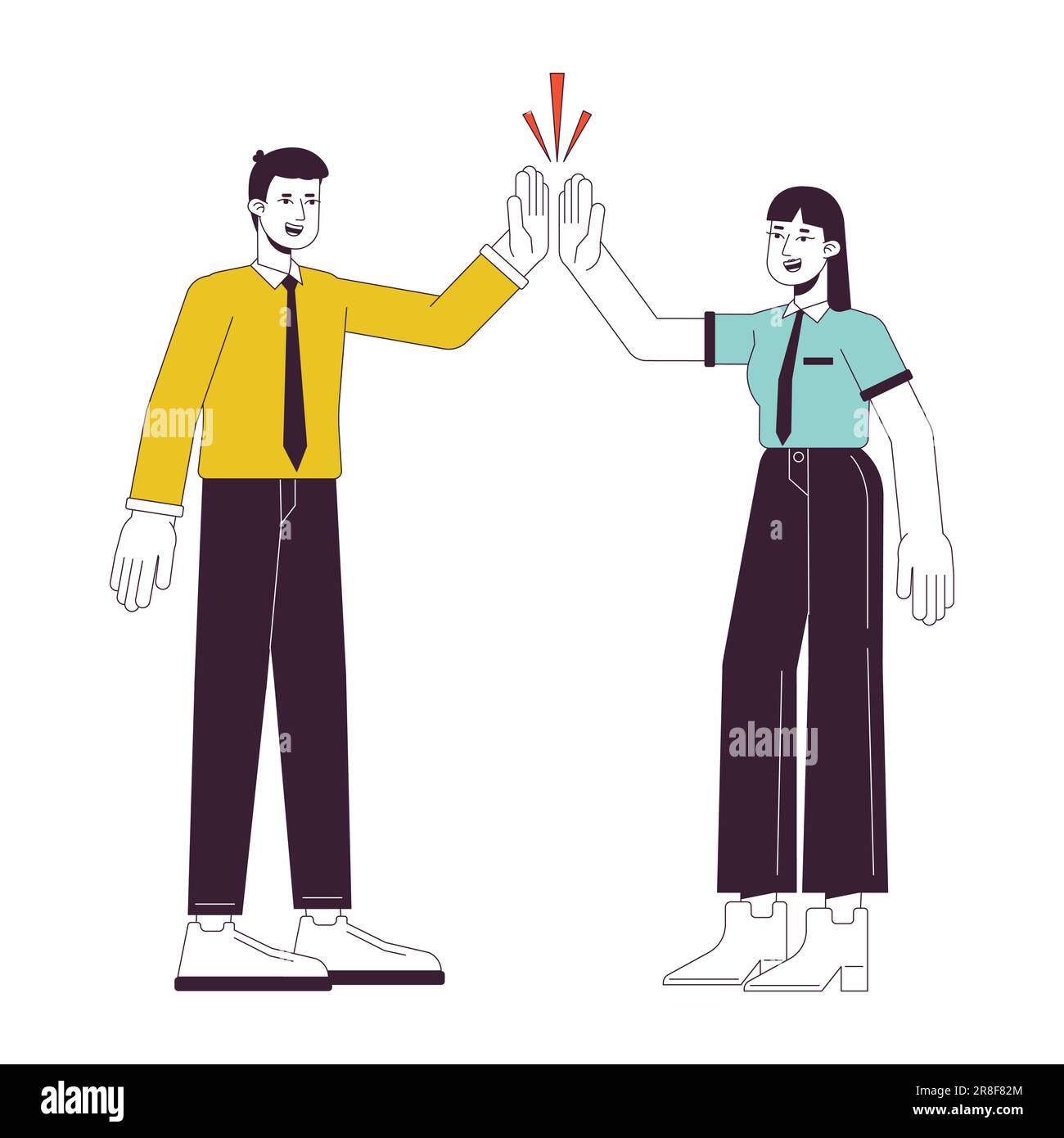 Teamwork businesspeople flat line concept vector spot illustration ...