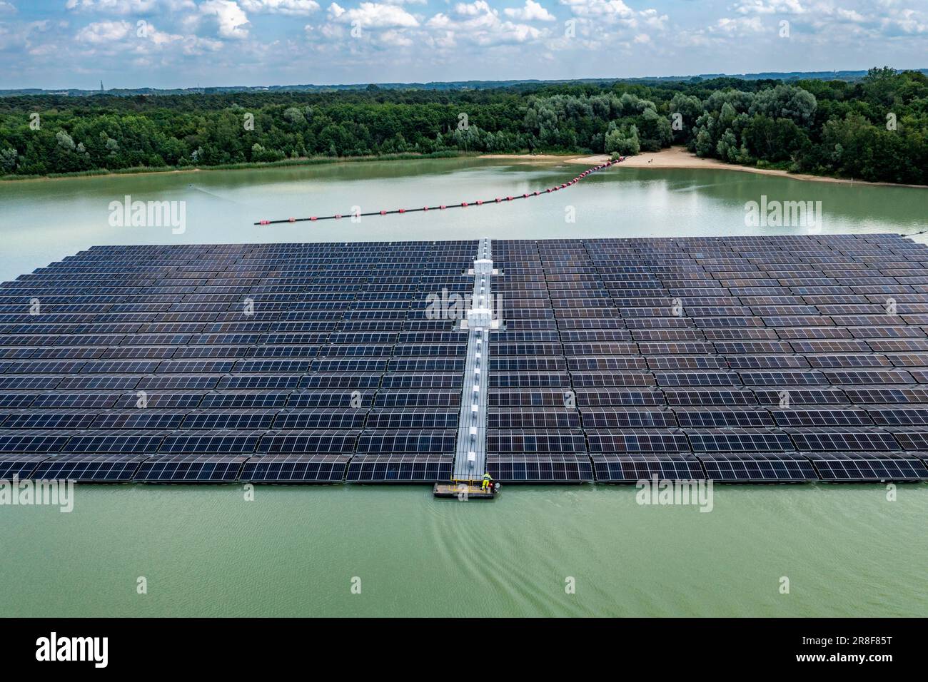Germany's largest floating solar power plant on the Silbersee III, a ...