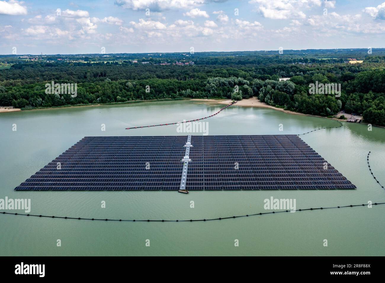 Germany's largest floating solar power plant on the Silbersee III, a ...