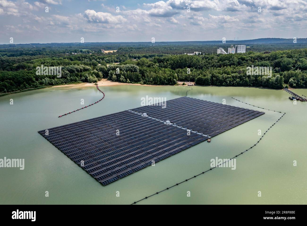 Germany's largest floating solar power plant on the Silbersee III, a ...