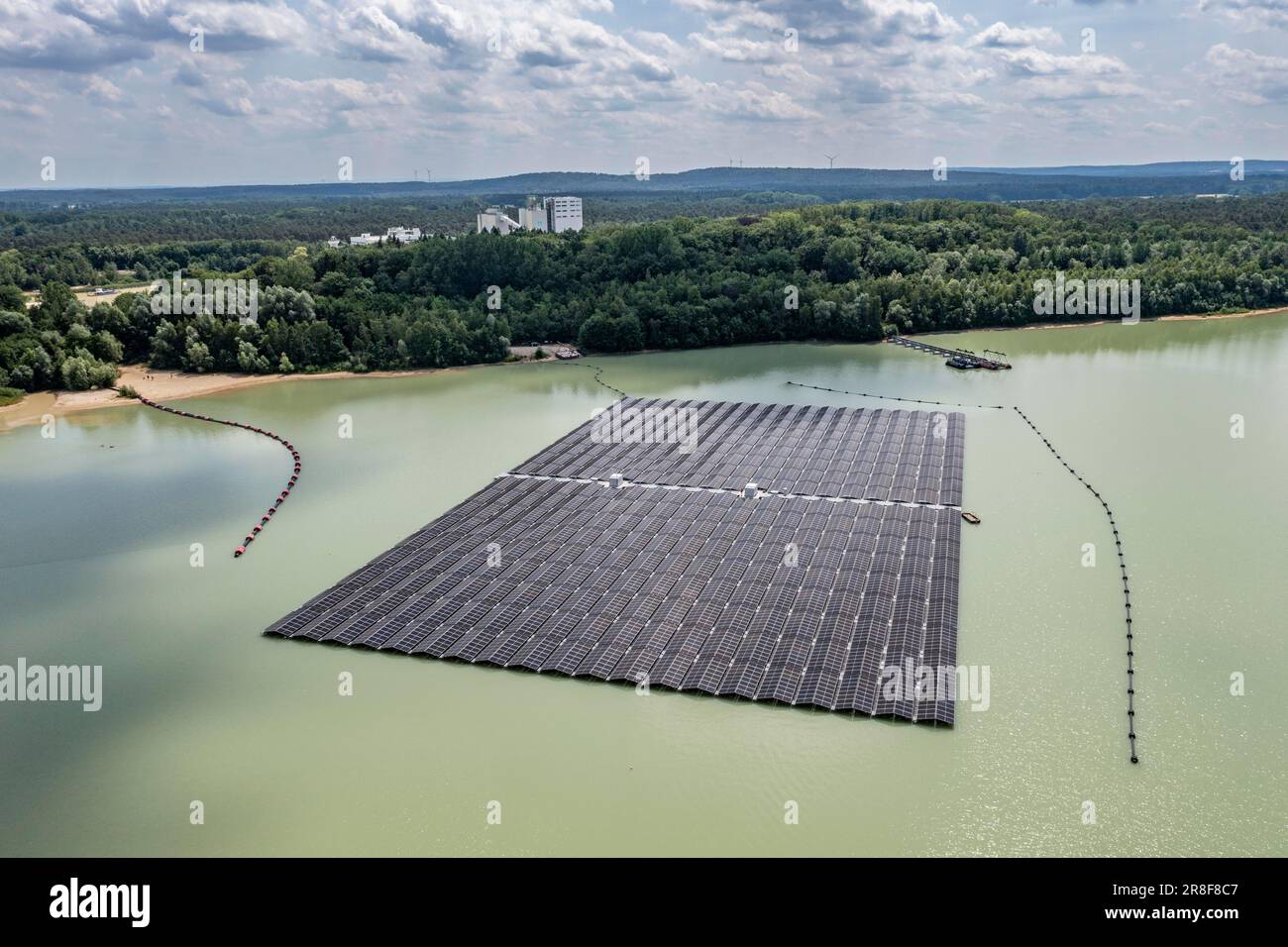 Germany's largest floating solar power plant on the Silbersee III, a ...