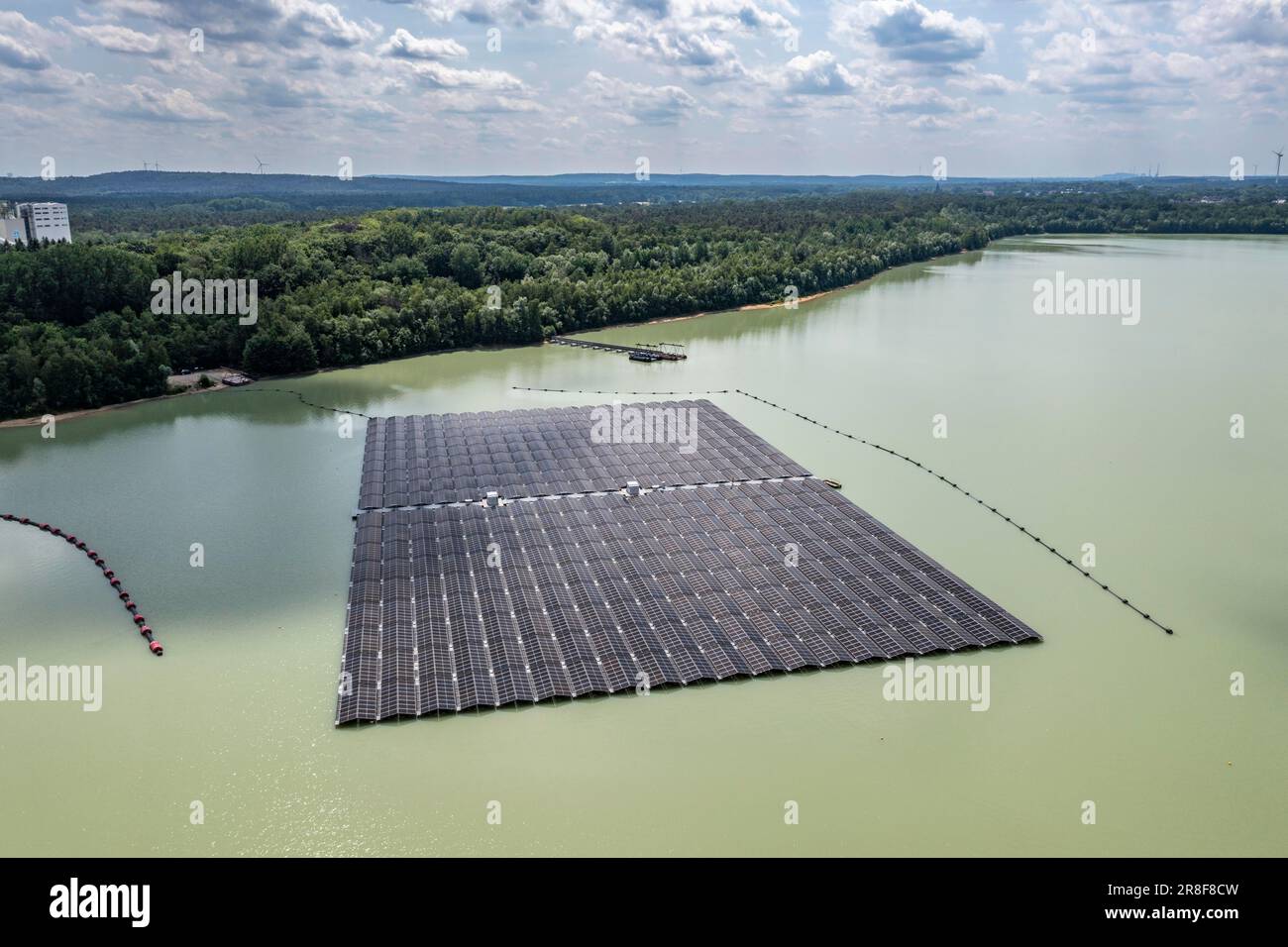 Germany's largest floating solar power plant on the Silbersee III, a ...