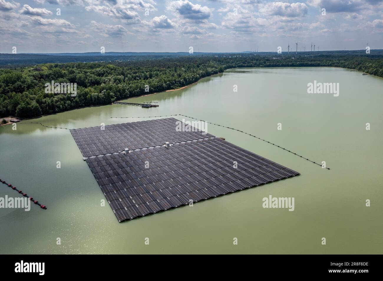Germany's largest floating solar power plant on the Silbersee III, a ...
