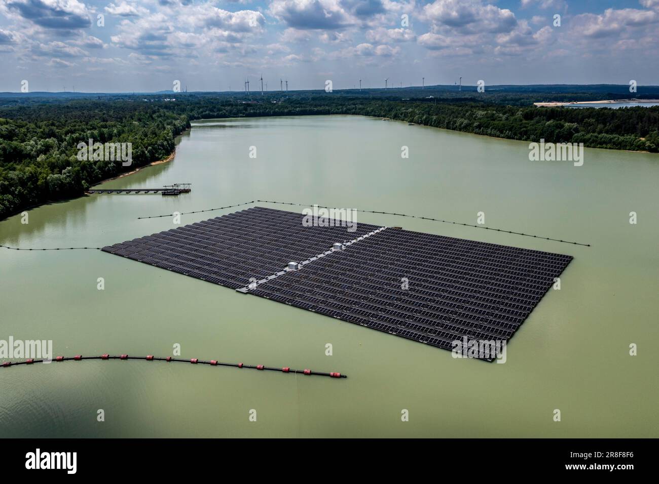 Germany's largest floating solar power plant on the Silbersee III, a ...
