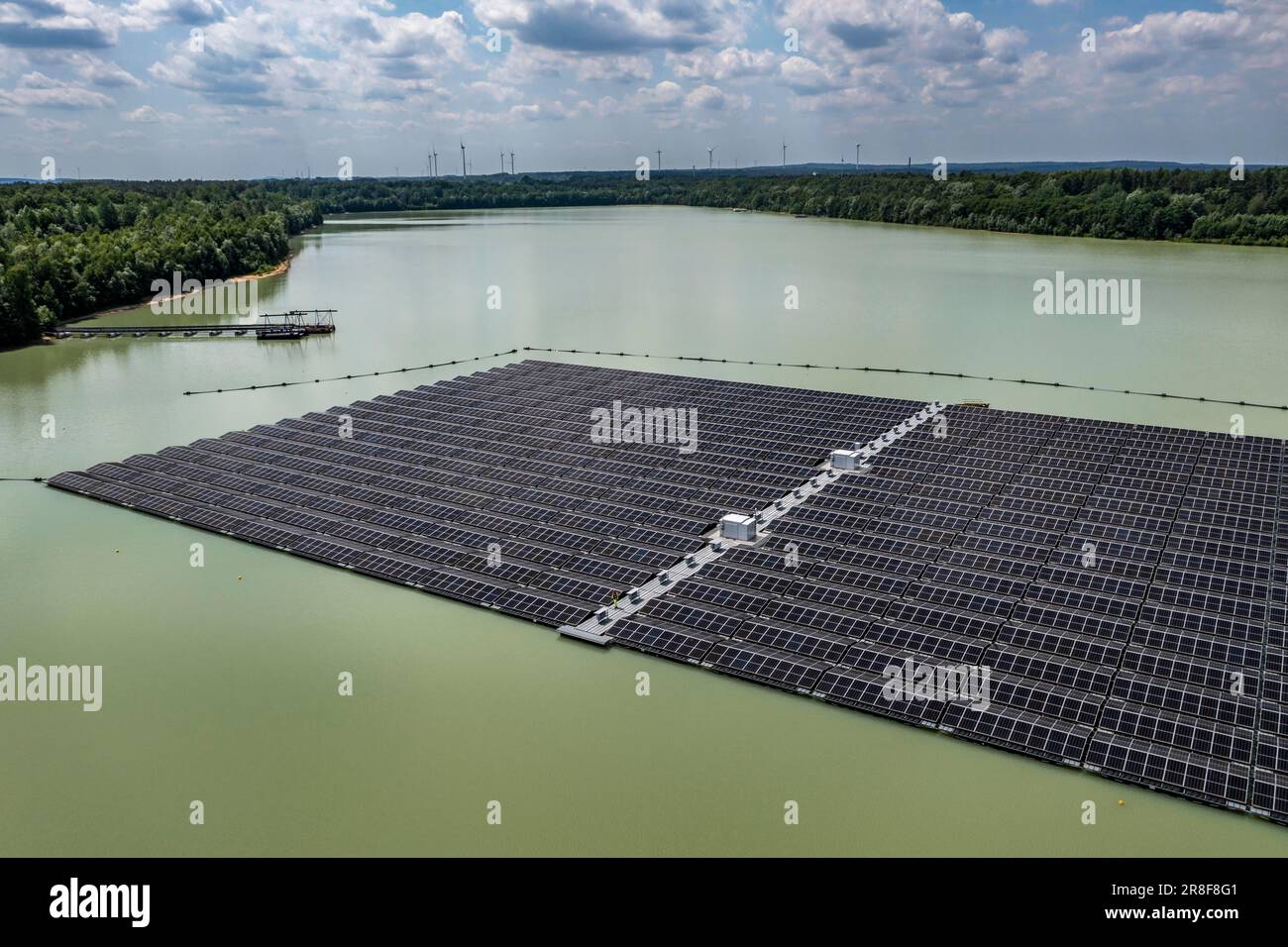Germany's largest floating solar power plant on the Silbersee III, a ...