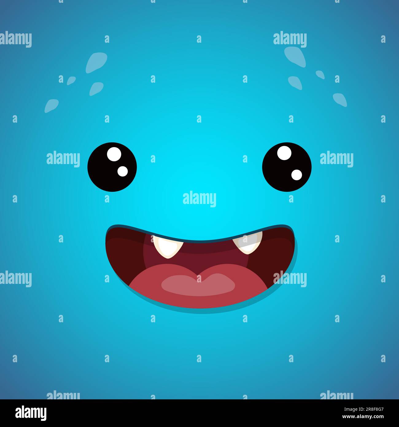 Cartoon monster face blue cute smile. Vector Halloween blue cool ...