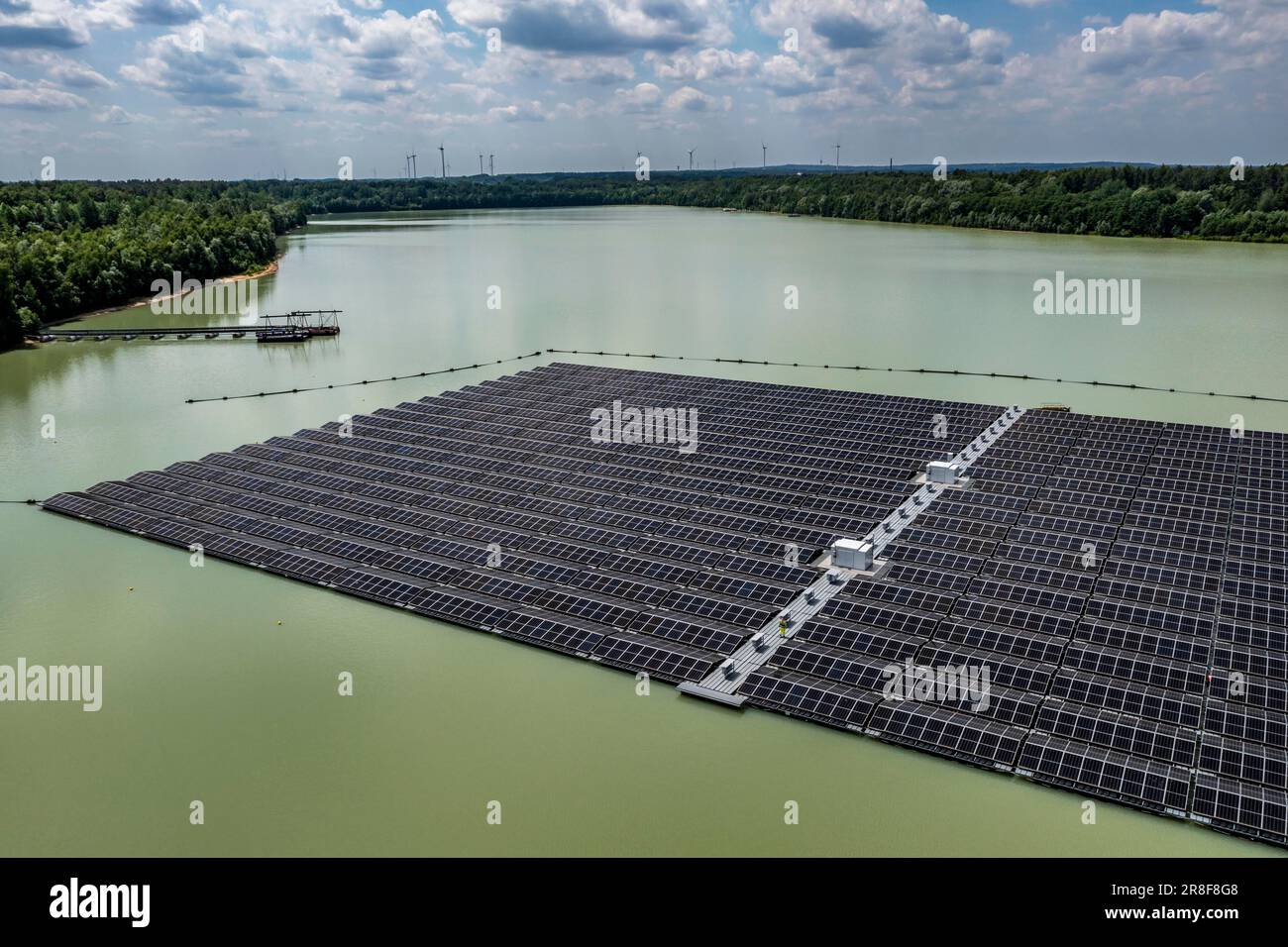 Germany's largest floating solar power plant on the Silbersee III, a ...