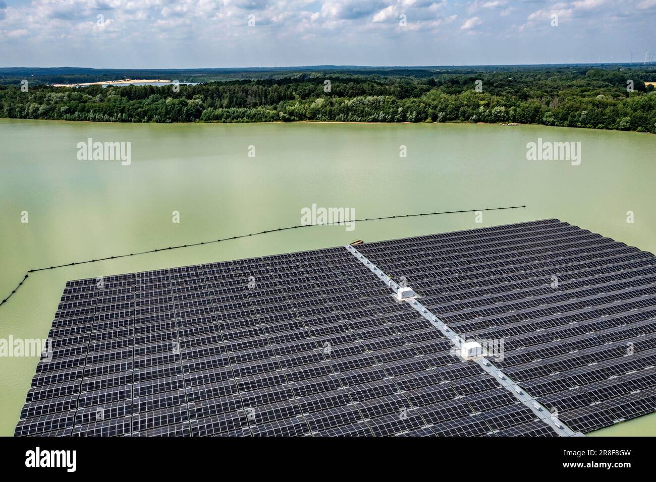 Germany's largest floating solar power plant on the Silbersee III, a ...