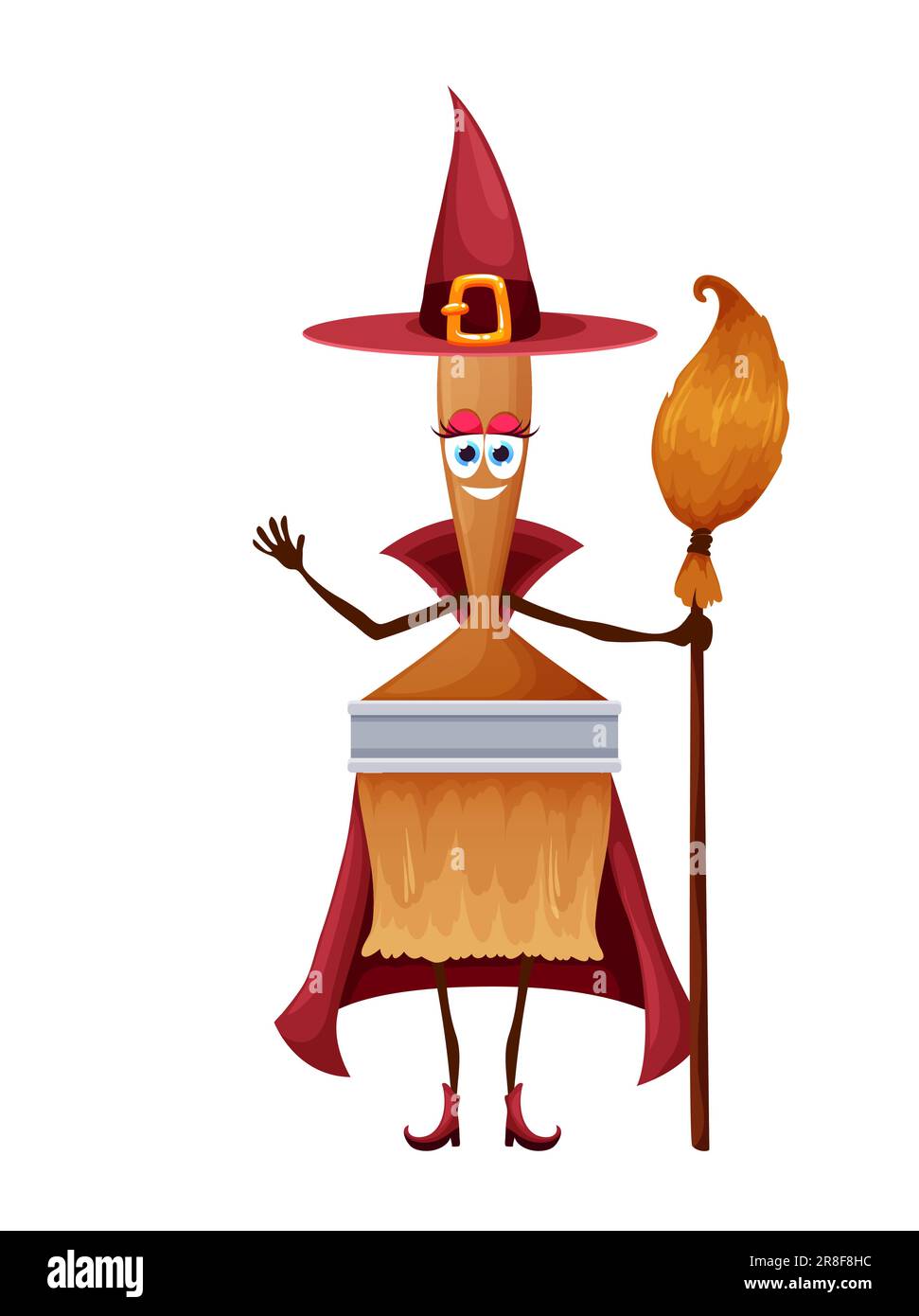 Cartoon Halloween paint brush witch character holding broom. Isolated ...
