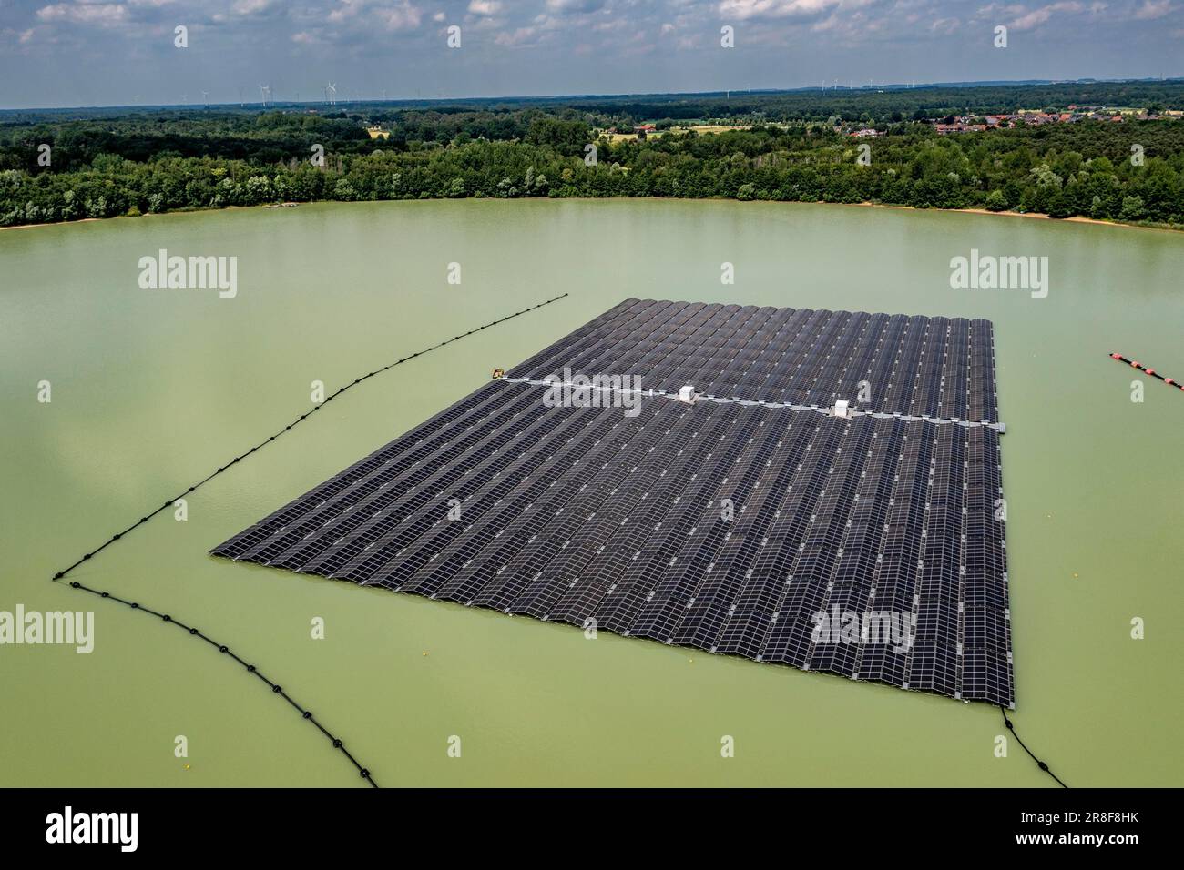 Germany's largest floating solar power plant on the Silbersee III, a ...
