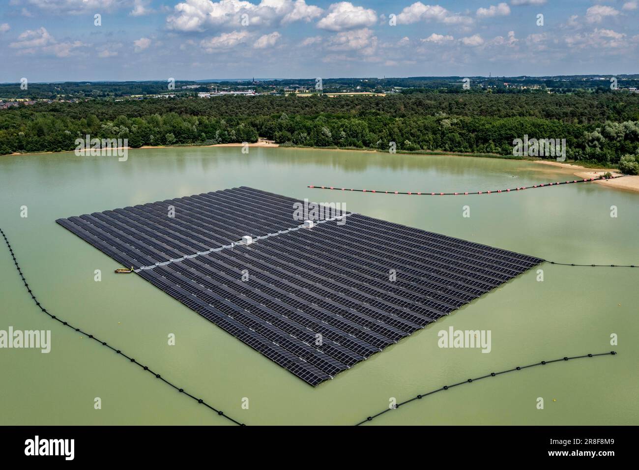Germany's largest floating solar power plant on the Silbersee III, a ...