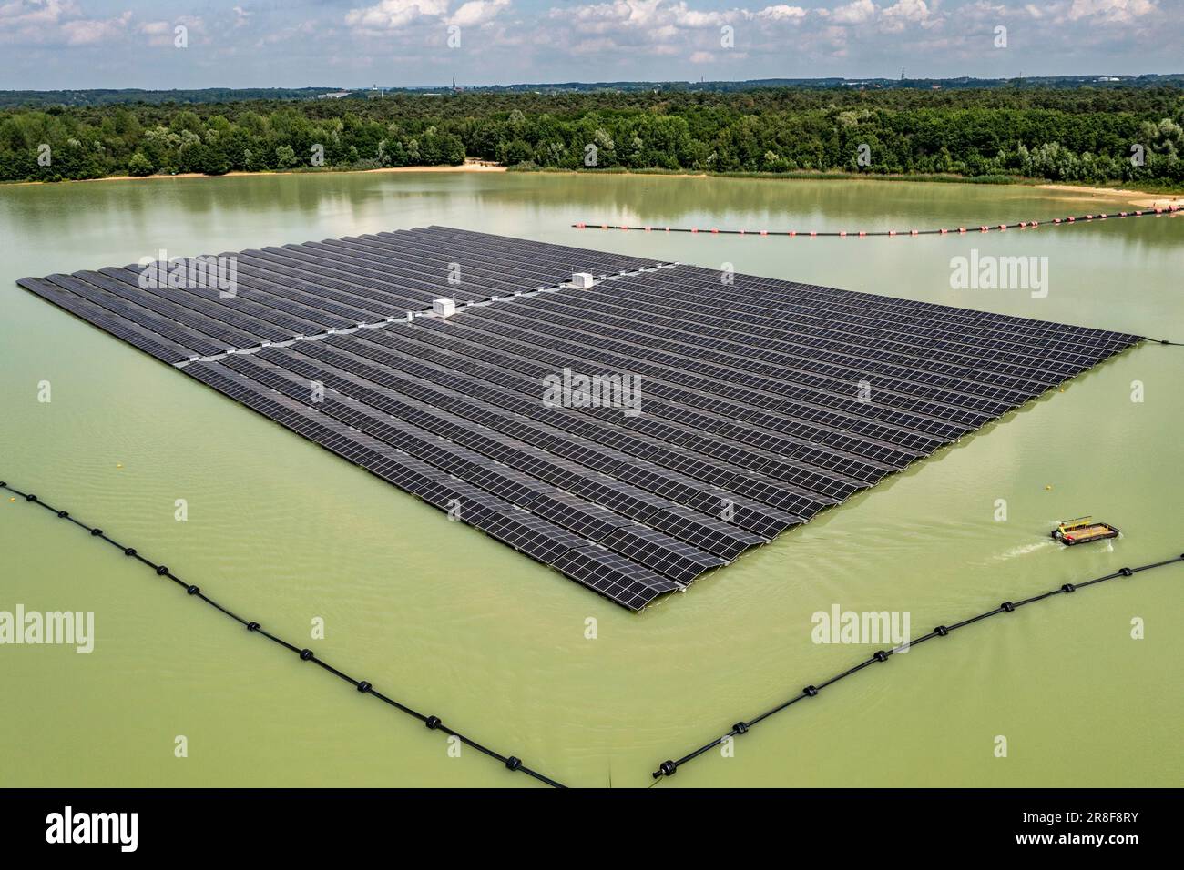Germany's largest floating solar power plant on the Silbersee III, a ...