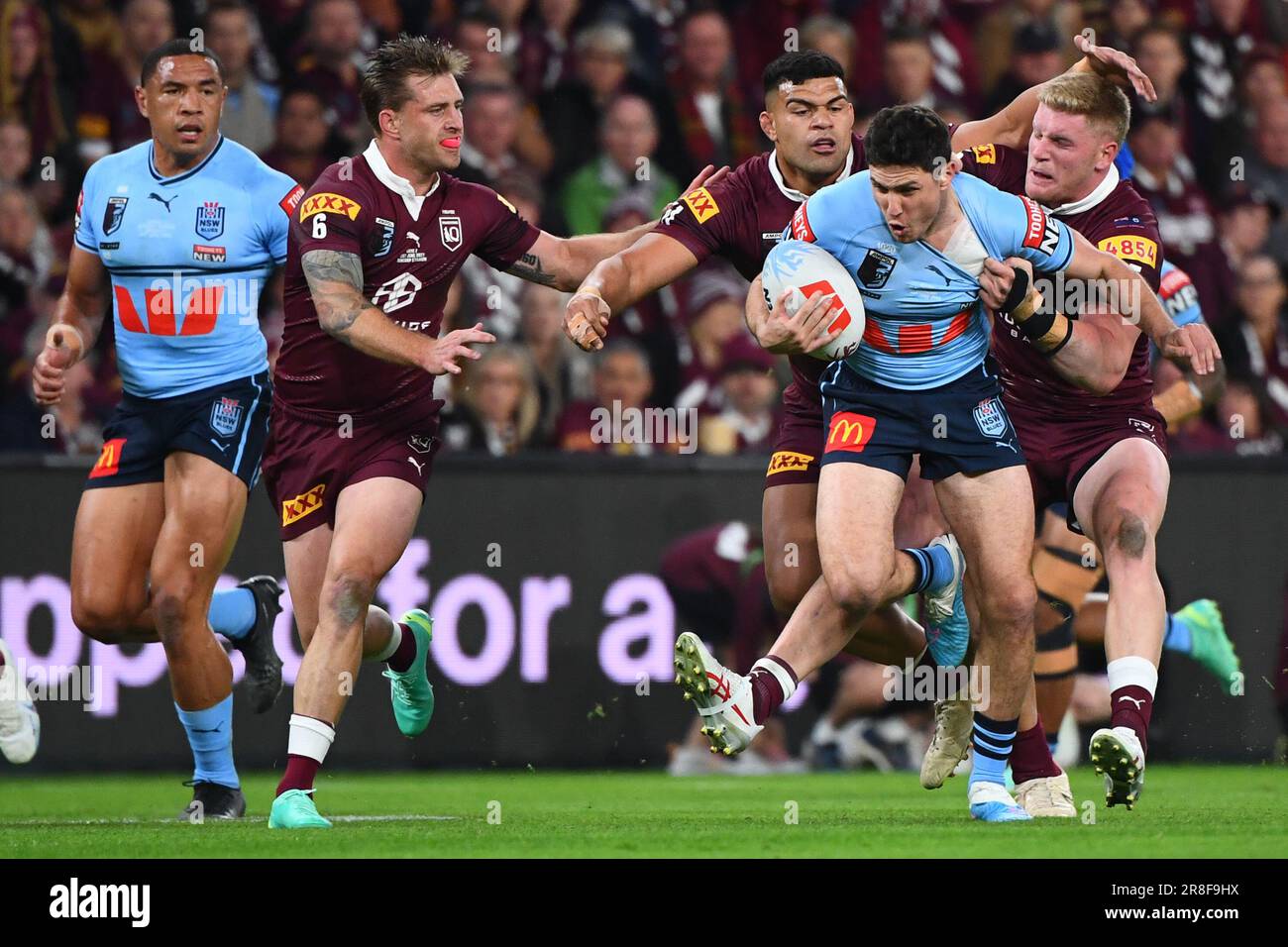Brisbane, Australia. 21st June, 2023. Mitchell Moses of the Blues is ...