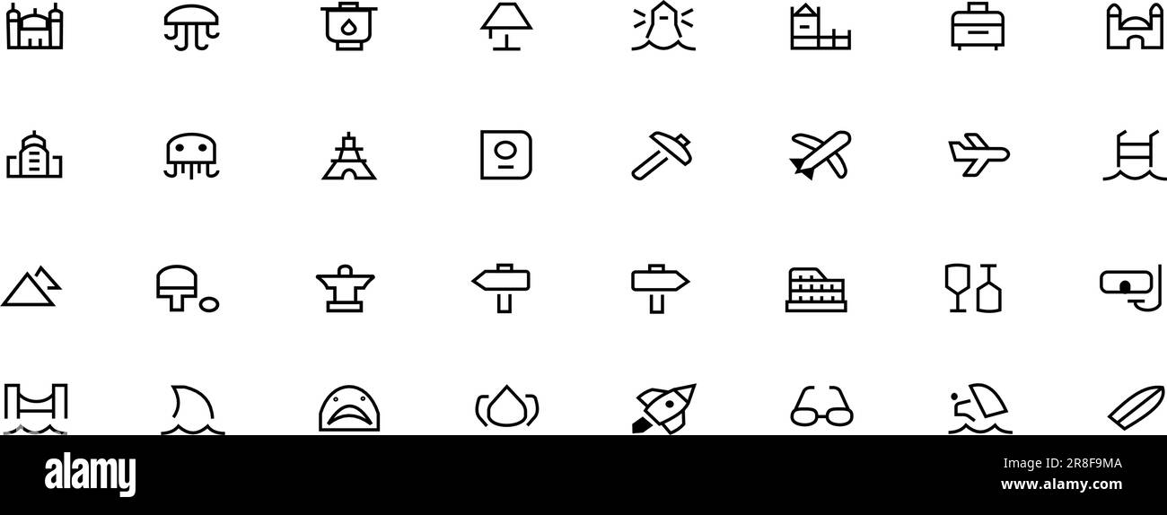 Vector illustration of tour and travel outline icon set Stock Vector ...