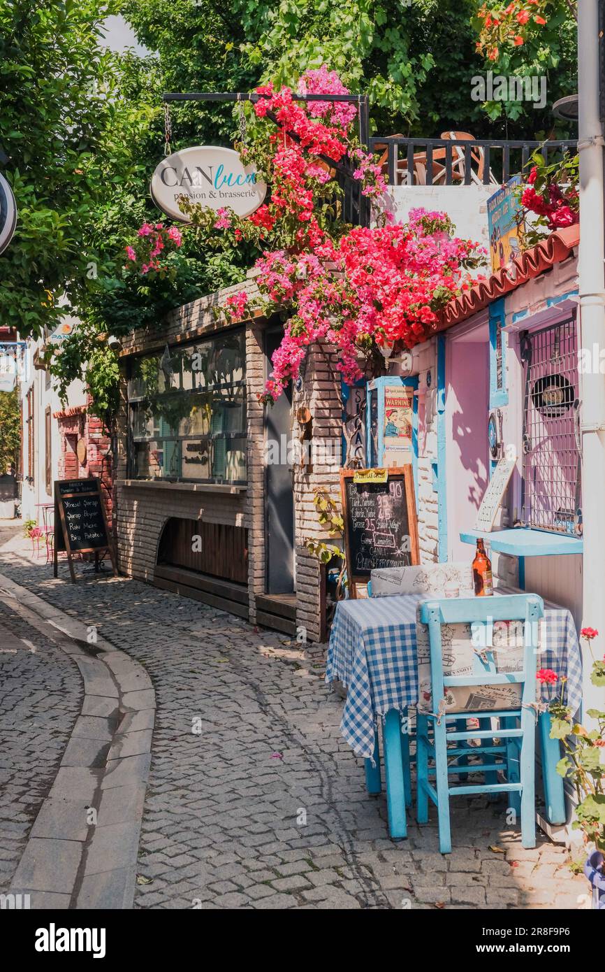 Sigacik streets, seaside town, quiet summer holiday, flowery streets ...