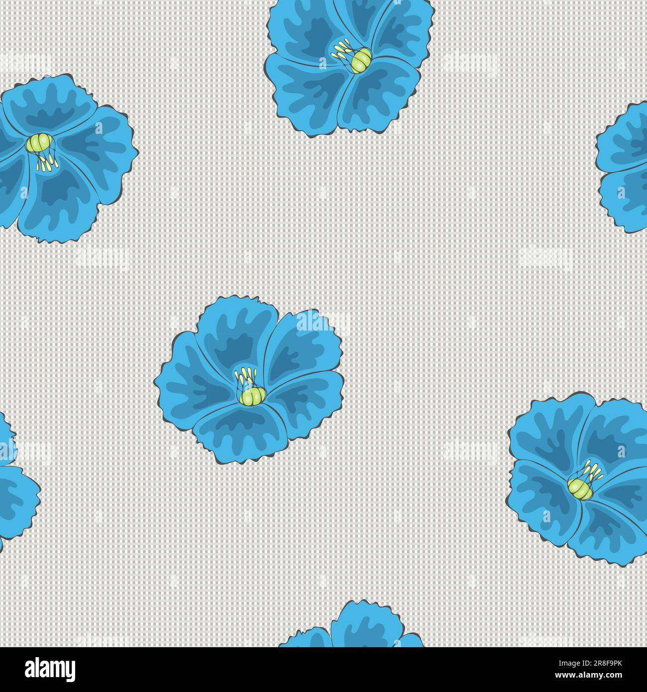 Linen pattern flax blue flowers hand drawn on linen fabric. Vector ...