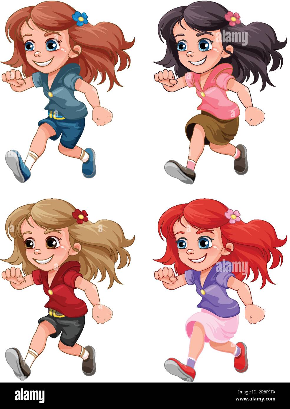 Cute Girl Running Cartoon Character illustration Stock Vector Image ...