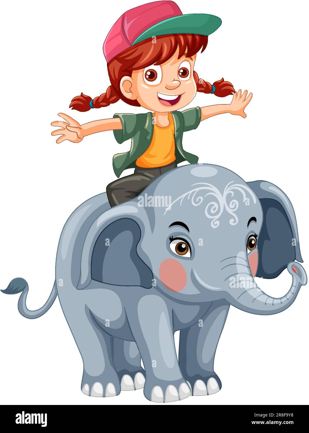 Cheerful Girl Riding Elephant Vector illustration Stock Vector Image ...